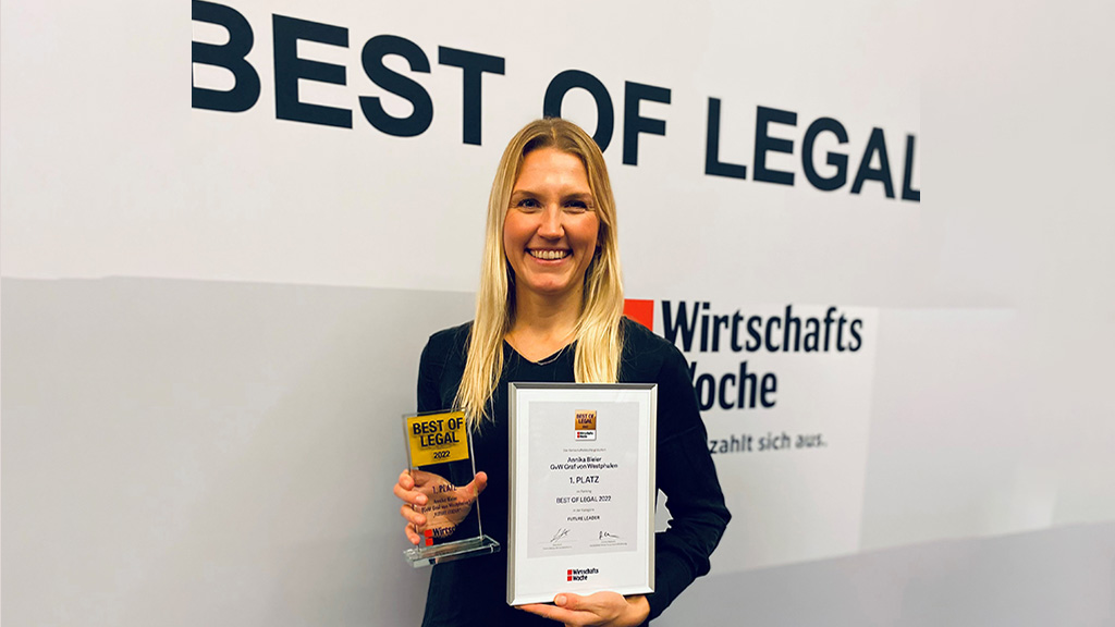 WirtschaftsWoche Best of Legal: Dr. Annika Bleier ist Future Leader 2022